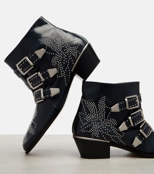 Chloé Susanna Studded Leather Ankle Boots - Blue