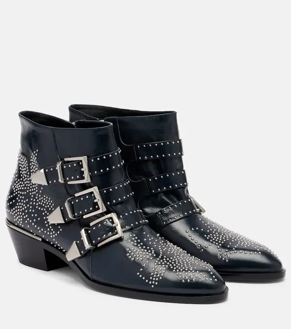 Chloé Susanna Studded Leather Ankle Boots - Blue