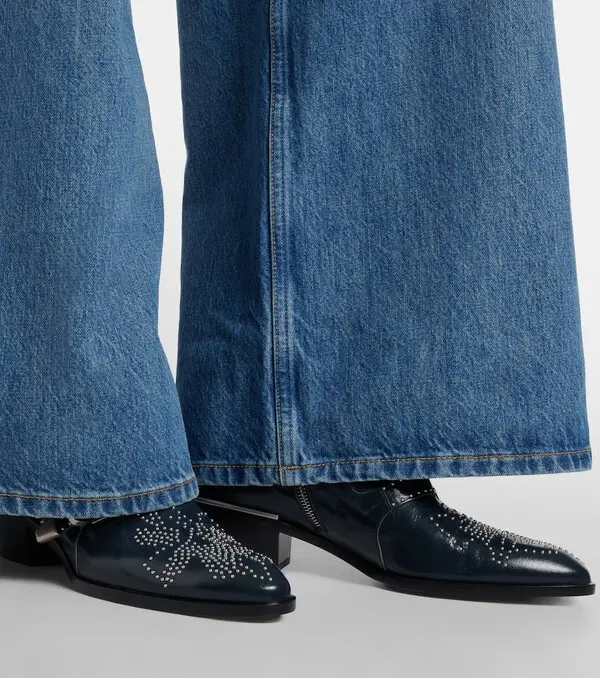 Chloé Susanna Studded Leather Ankle Boots - Blue