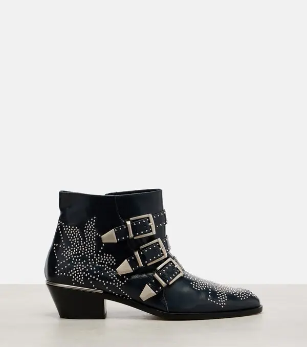 Chloé Susanna Studded Leather Ankle Boots - Blue