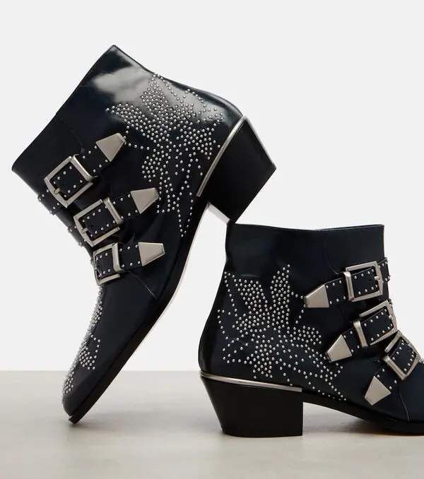 Chloé Susanna Studded Leather Ankle Boots - Blue
