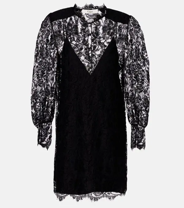 Chloé Floral Lace Mini Dress - Black
