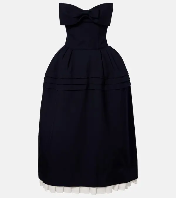 SHUSHU/TONG Bow-detail Wool And Silk Midi Dress - Blue
