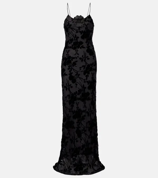 RODARTE Devoré Floral Velvet Gown - Black