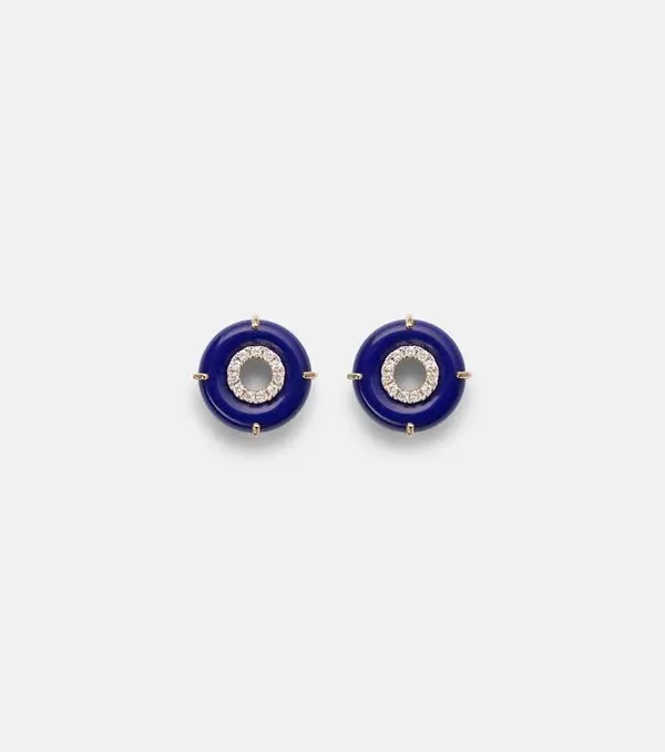 Mateo 14kt Gold Stud Earrings With Lapis Lazuli And Diamonds - Blue