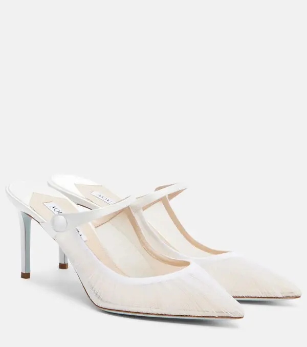 AQUAZZURA Voile 75 Satin-trimmed Tulle Mules - White