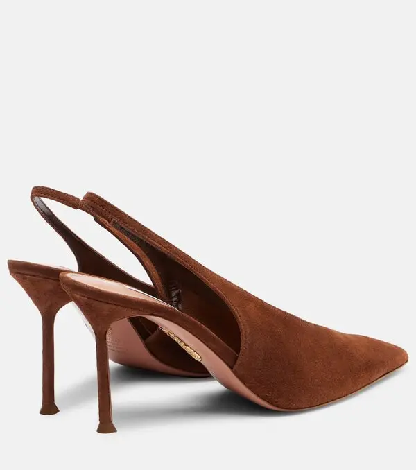 AQUAZZURA Voltaire 85 Suede Slingback Pumps - Brown