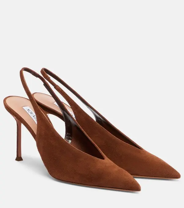 AQUAZZURA Voltaire 85 Suede Slingback Pumps - Brown