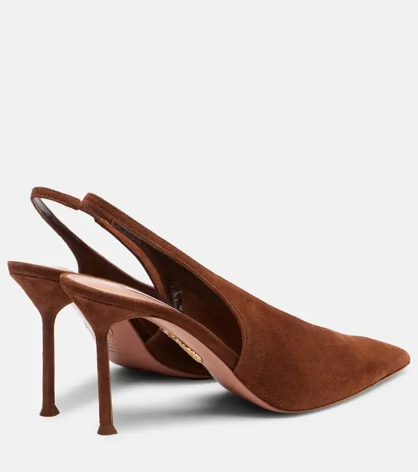 AQUAZZURA Voltaire 85 Suede Slingback Pumps - Brown