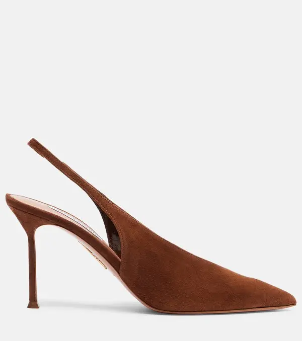 AQUAZZURA Voltaire 85 Suede Slingback Pumps - Brown