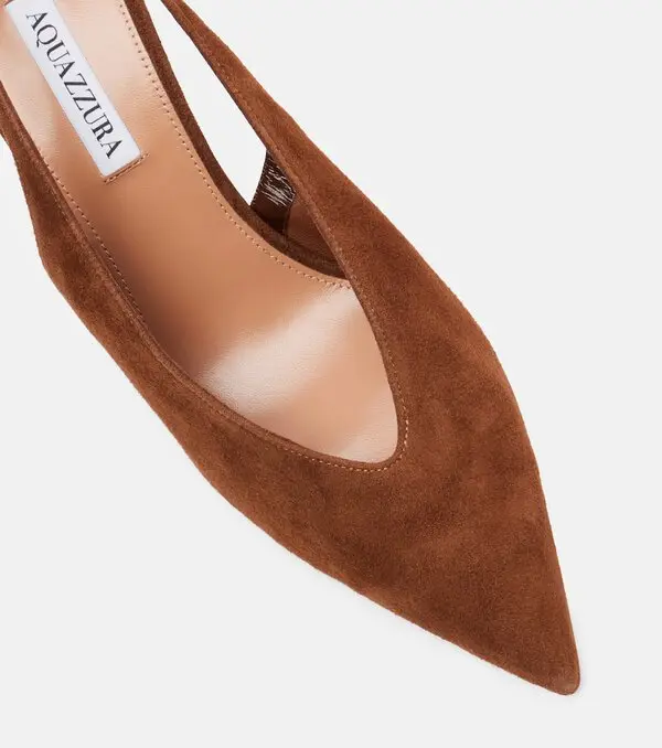 AQUAZZURA Voltaire 85 Suede Slingback Pumps - Brown