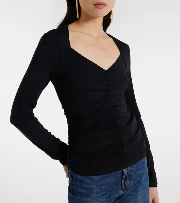 Veronica Beard Benedict Gathered V-neck Long Sleeve T-shirt