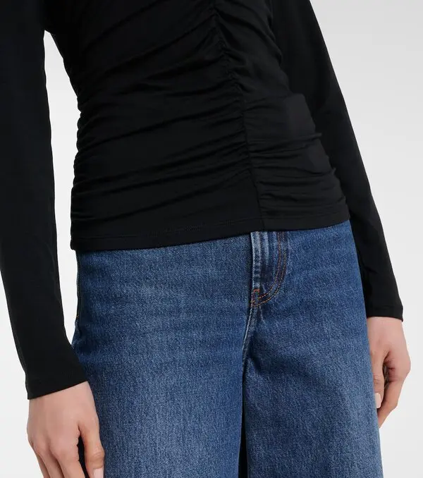 Veronica Beard Benedict Gathered V-neck Long Sleeve T-shirt