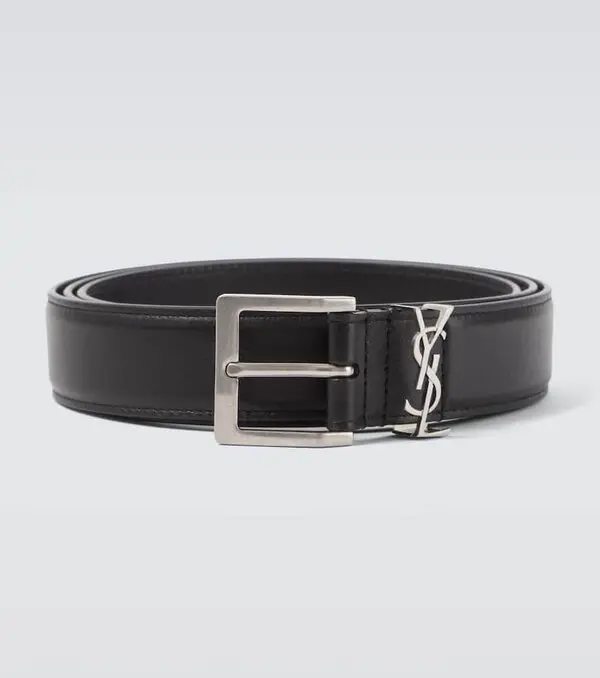 Saint Laurent Cassandre Leather Belt - Black