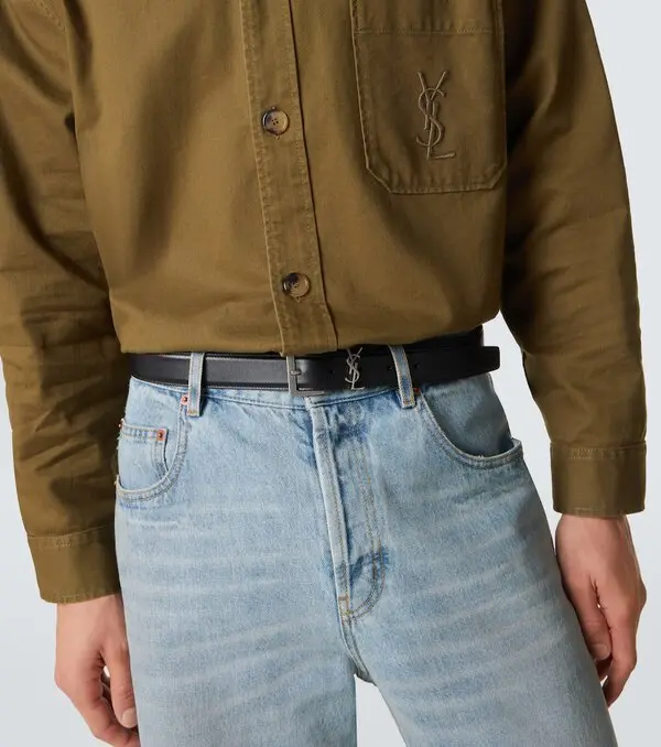 Saint Laurent Cassandre Leather Belt - Black