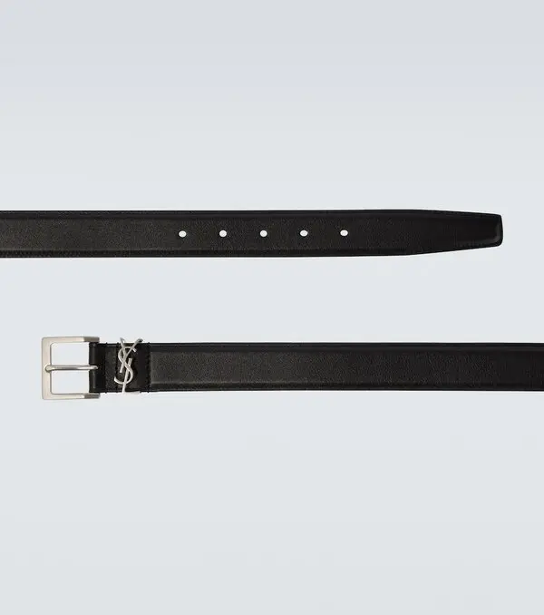 Saint Laurent Cassandre Leather Belt - Black