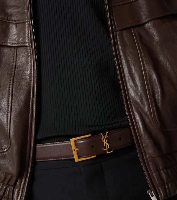 Saint Laurent Cassandre Vadim Leather Belt - Brown