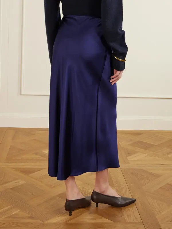 Another Tomorrow Satin Midi Skirt - Purple