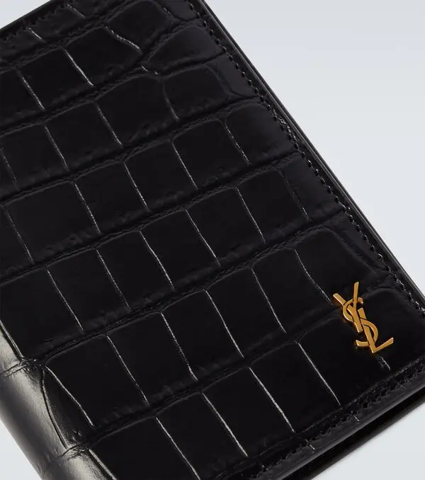 Saint Laurent Cassandre Leather Card Holder - Black