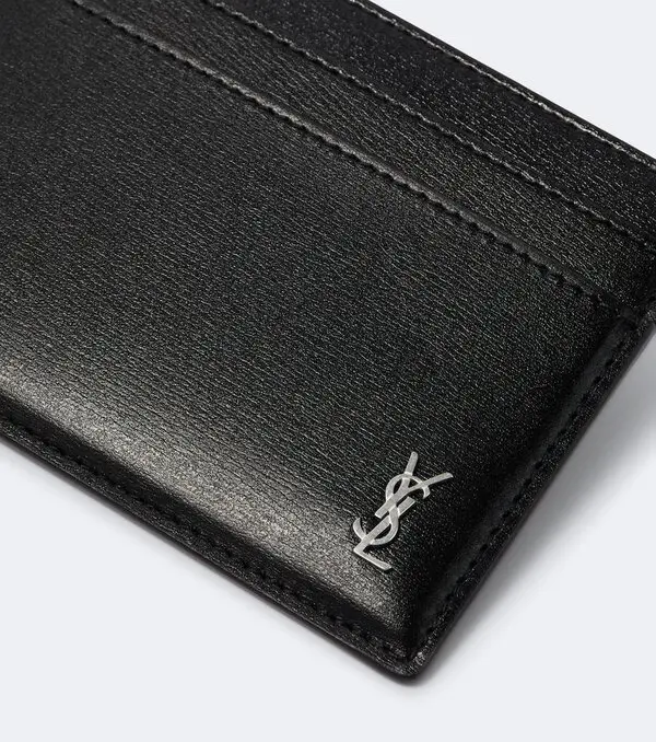 Saint Laurent Cassandre Leather Card Holder - Black