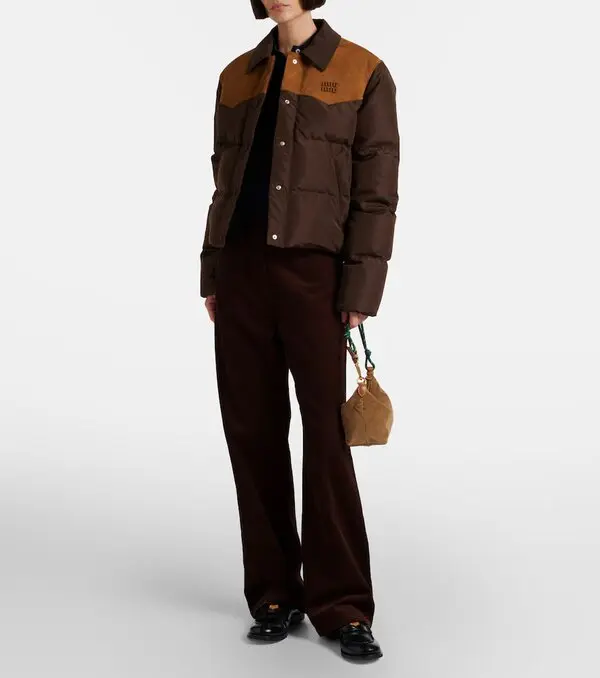 Miu Miu Suede-trimmed Pongé Down Jacket