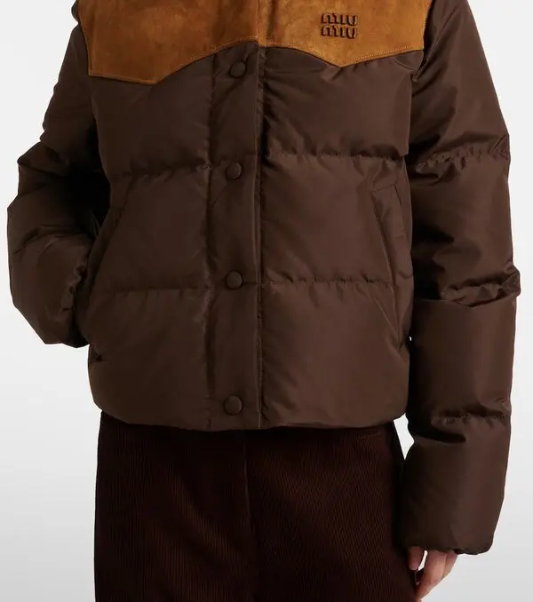Miu Miu Suede-trimmed Pongé Down Jacket