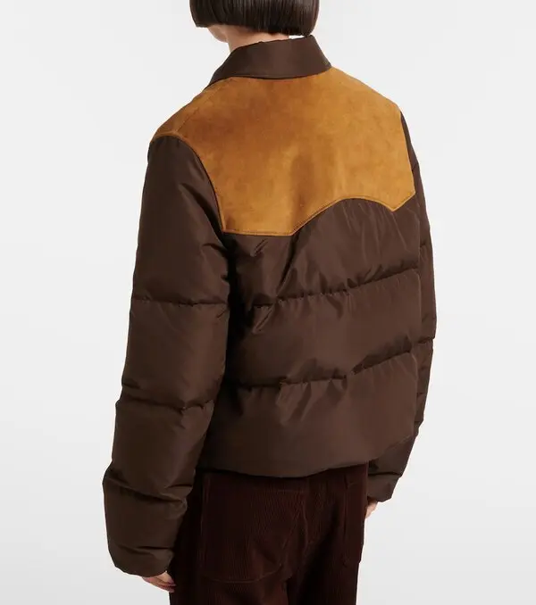 Miu Miu Suede-trimmed Pongé Down Jacket