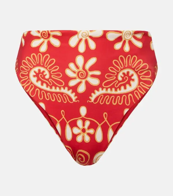 CALA DE LA CRUZ Lulu Printed High-rise Bikini Bottoms - Red