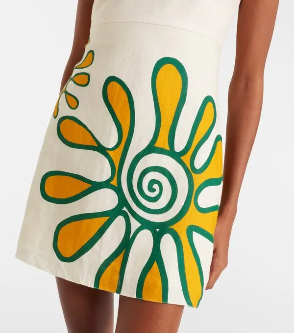 CALA DE LA CRUZ Lucca Printed Linen Minidress - Beige
