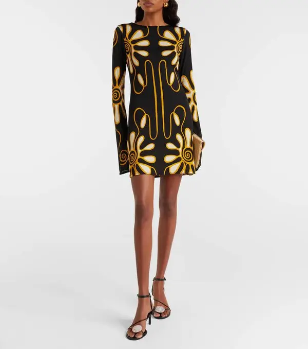 CALA DE LA CRUZ Maisha Printed Jersey Minidress - Black