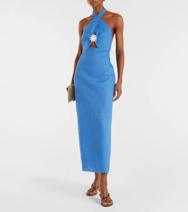 CALA DE LA CRUZ Orly Cutout Linen Maxi Dress