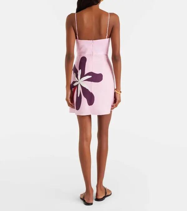 CALA DE LA CRUZ Roma Floral Linen Mini Dress - Pink