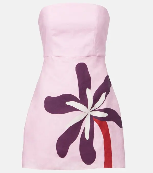 CALA DE LA CRUZ Roma Floral Linen Mini Dress - Pink