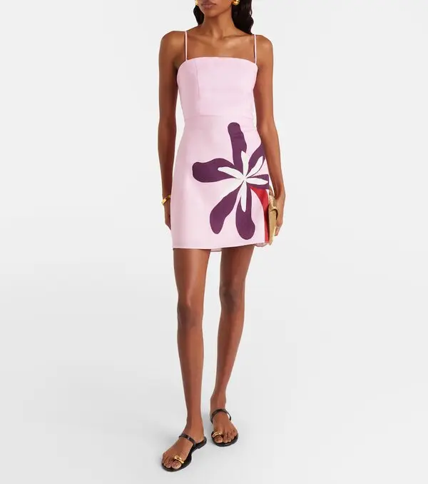 CALA DE LA CRUZ Roma Floral Linen Mini Dress - Pink