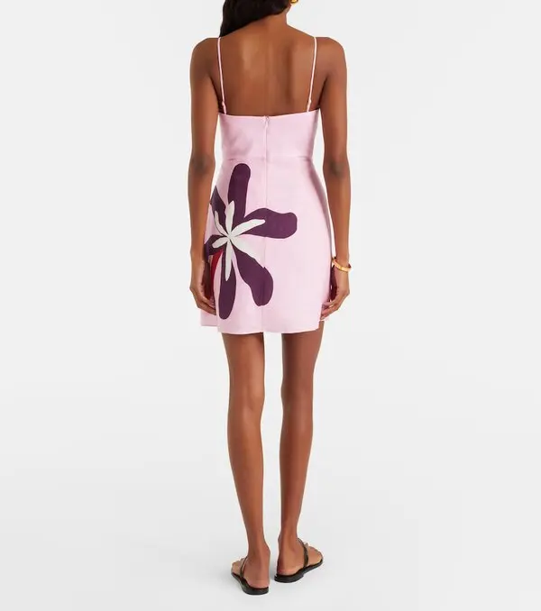 CALA DE LA CRUZ Roma Floral Linen Mini Dress - Pink