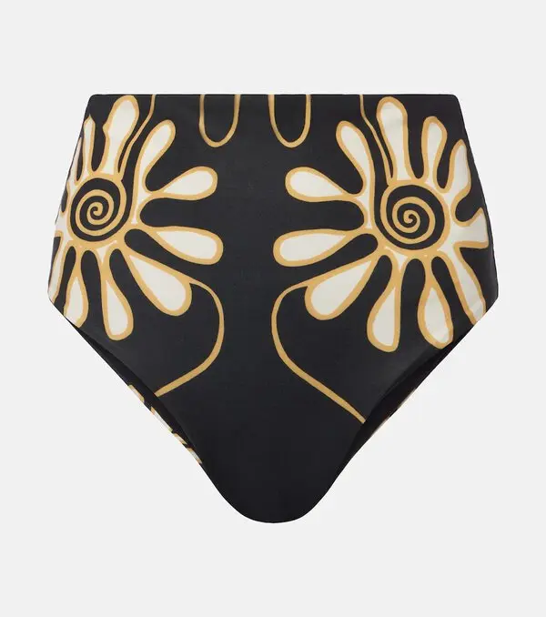 CALA DE LA CRUZ Elisa Printed High-rise Bikini Bottoms - Black