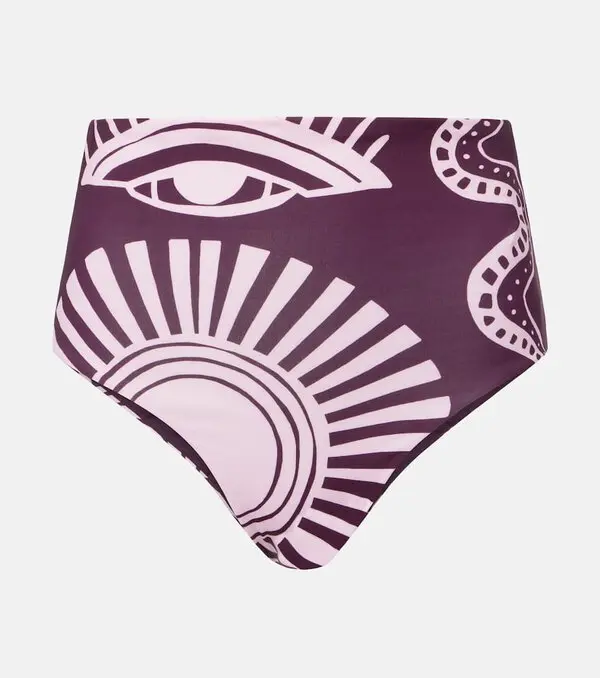 CALA DE LA CRUZ Elisa Printed High-rise Bikini Bottoms - Purple