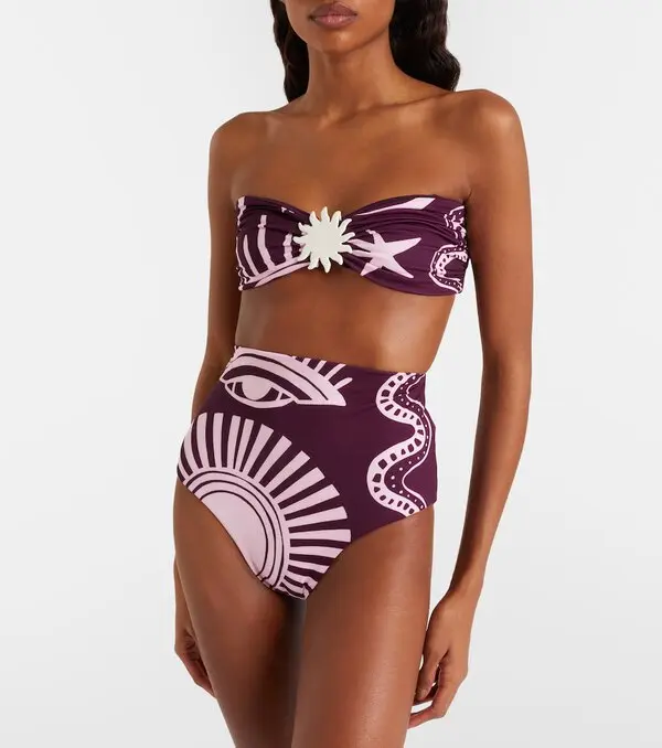 CALA DE LA CRUZ Elisa Printed High-rise Bikini Bottoms - Purple