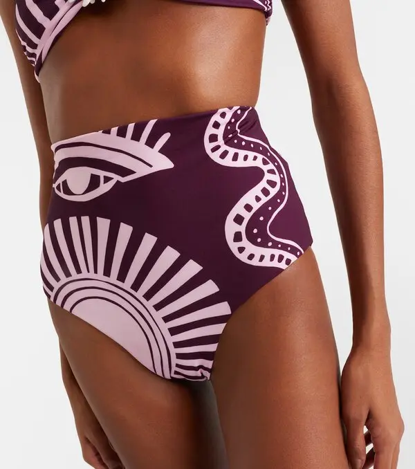 CALA DE LA CRUZ Elisa Printed High-rise Bikini Bottoms - Purple