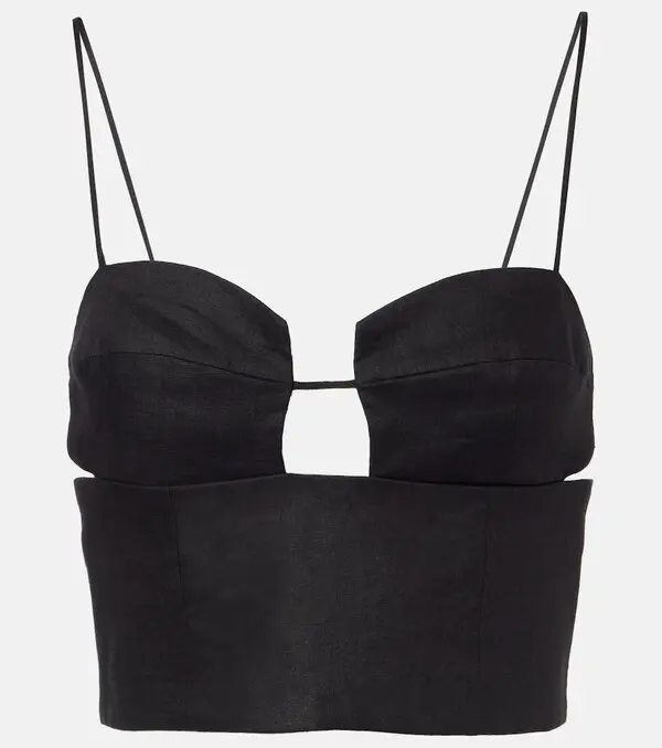 CALA DE LA CRUZ Imperia Linen Crop Top - Black