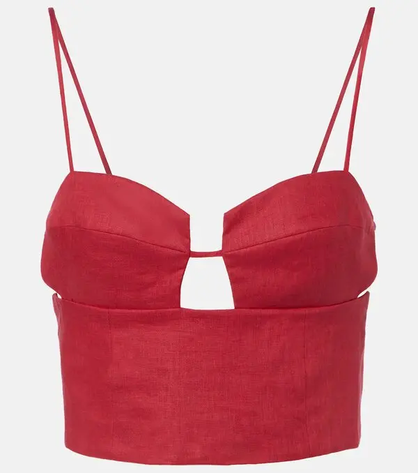CALA DE LA CRUZ Imperia Cutout Linen Crop Top - Red