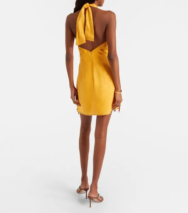 CALA DE LA CRUZ Veneta Floral-appliqué Linen Minidress