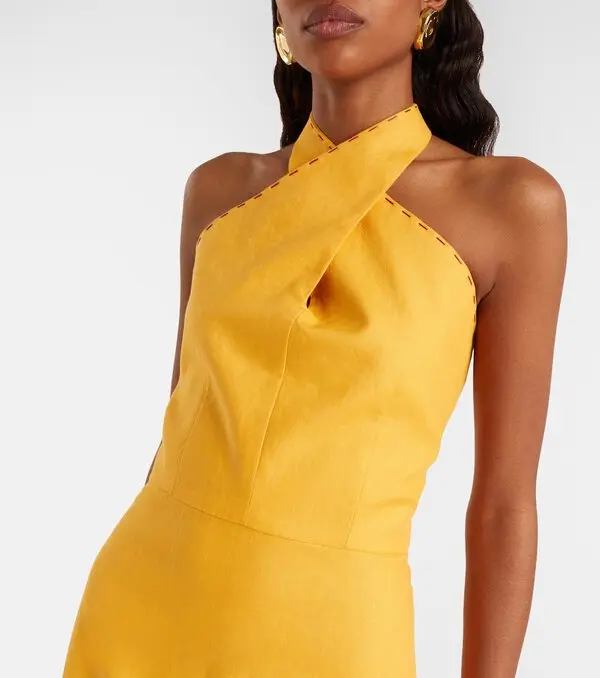CALA DE LA CRUZ Veneta Floral-appliqué Linen Minidress