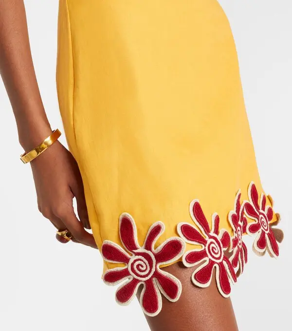 CALA DE LA CRUZ Veneta Floral-appliqué Linen Minidress