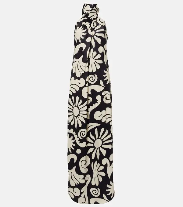 CALA DE LA CRUZ Oliviera Printed Halterneck Maxi Dress - Black