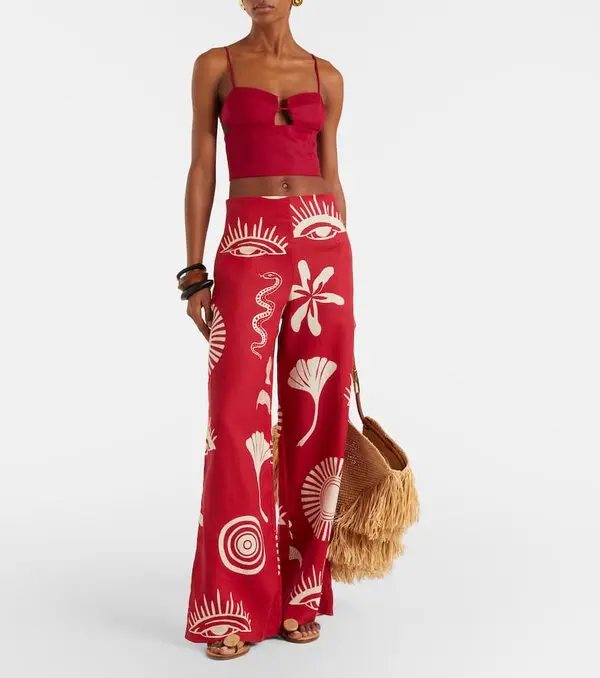 CALA DE LA CRUZ Toya Printed Linen Wide-leg Pants