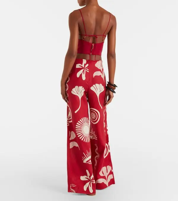 CALA DE LA CRUZ Toya Printed Linen Wide-leg Pants