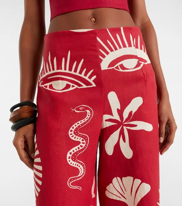 CALA DE LA CRUZ Toya Printed Linen Wide-leg Pants