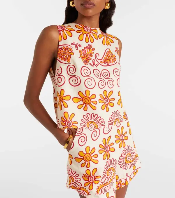 CALA DE LA CRUZ Avelino Printed Linen Top - Beige