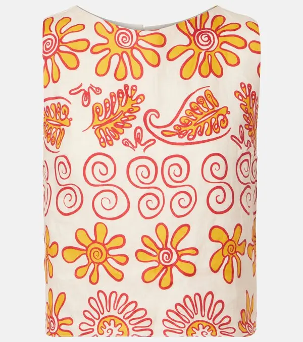 CALA DE LA CRUZ Avelino Printed Linen Top - Beige